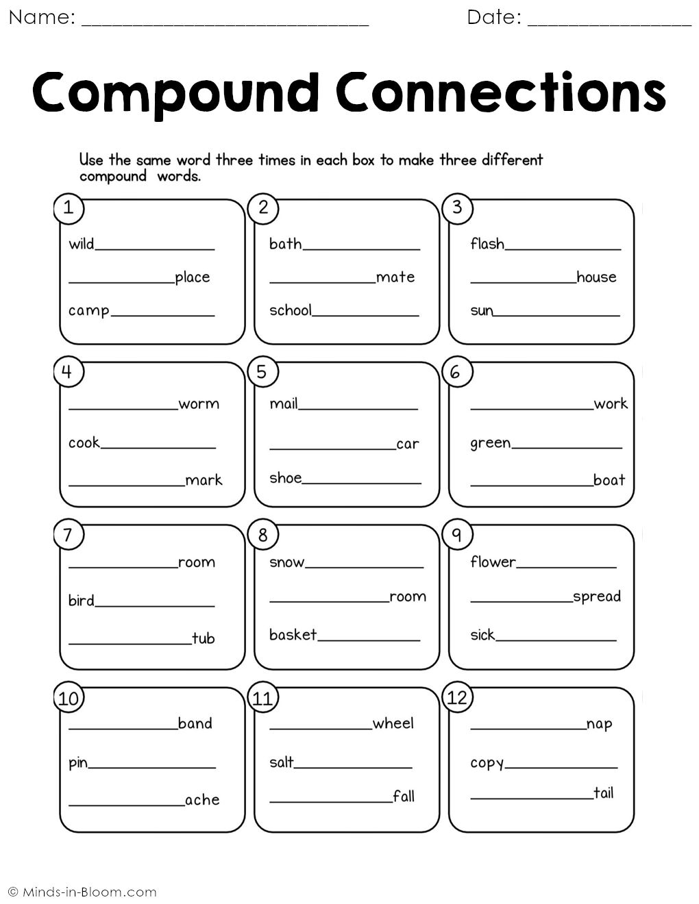 Language Arts Enrichment: Compound Words Connections - Minds in Bloom ...
