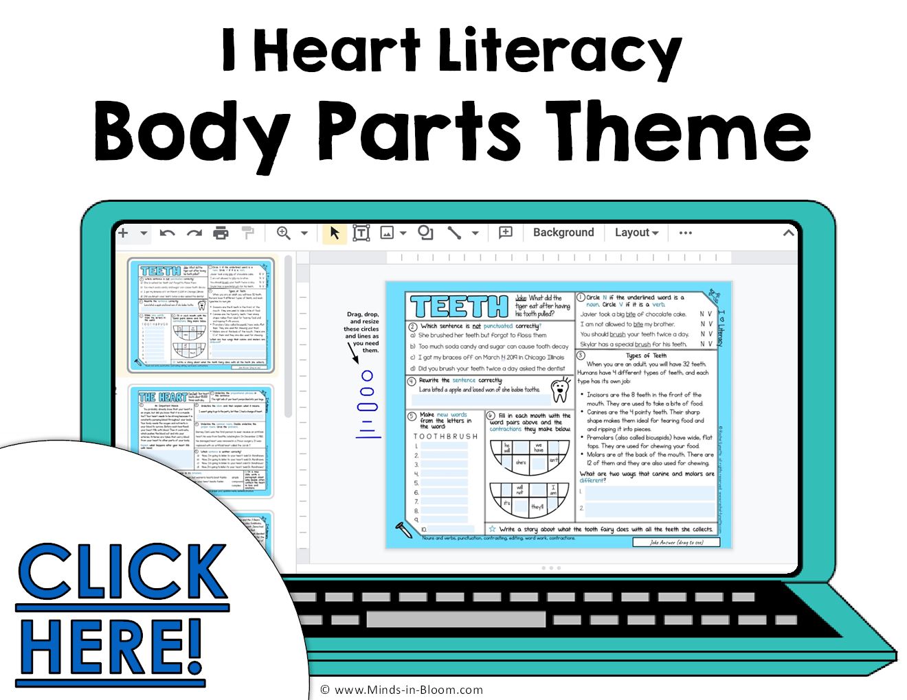 Google Slides - ELA Skills Daily Review - Body Parts Theme - Minds in ...