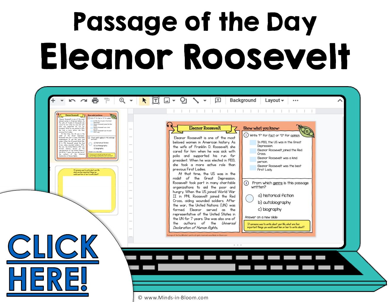Google Slides Non-fiction (informational) Passage: Eleanor Roosevelt ...