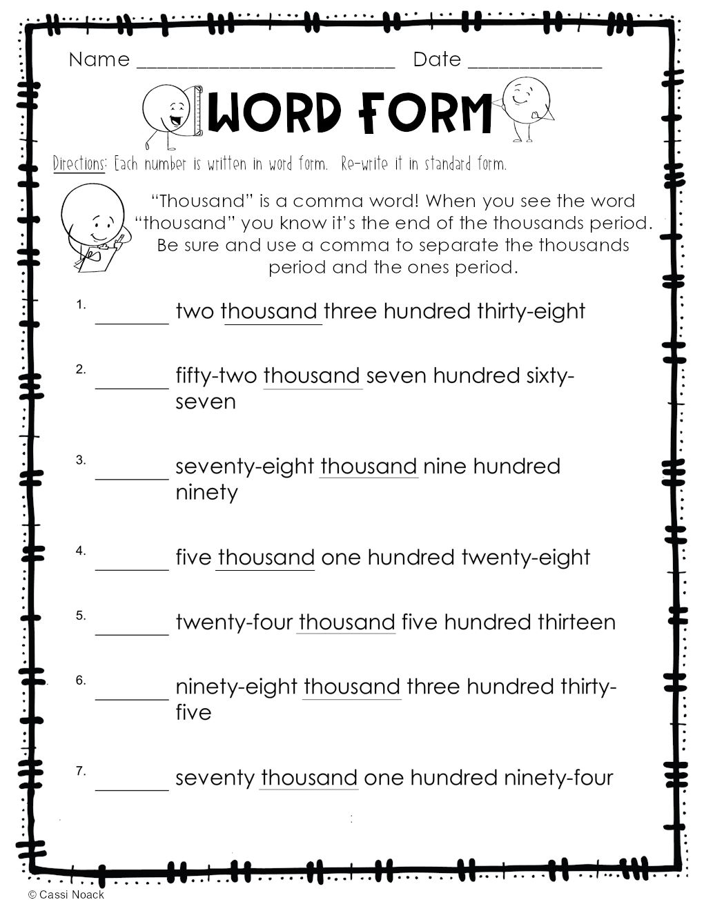 Place Value - Word Form to Standard Form - Minds in Bloom Unlimited