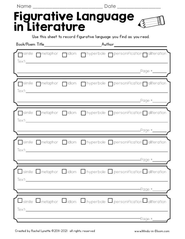 Figurative Language Worksheets and Google Slides - Idiom, Simile ...