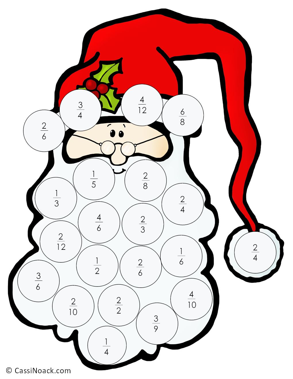Santa's Beard Board Game - Equivalent Fractions COLOR & B&W - Minds in ...