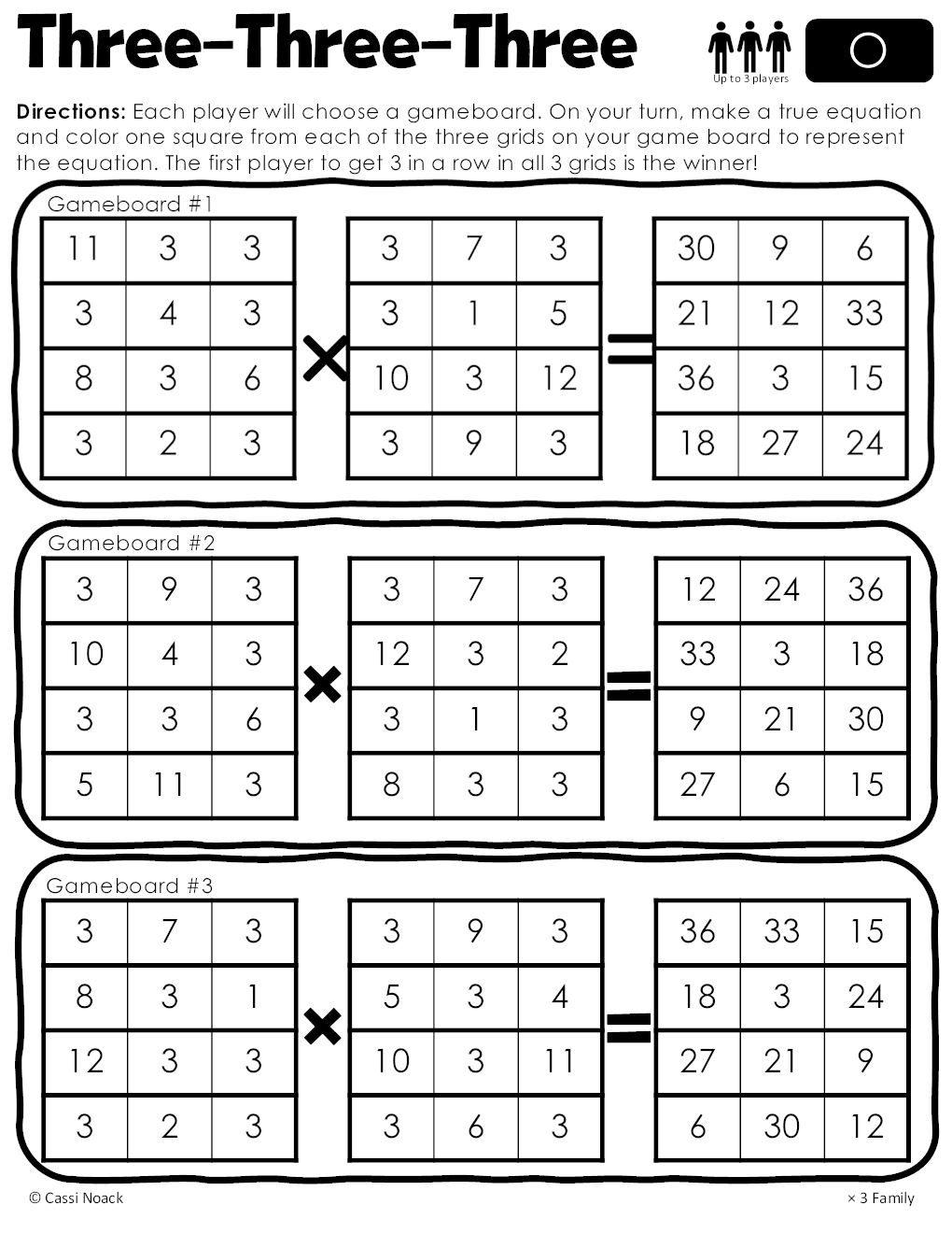 The Factz O Game - MULTIPLICATION THREE-THREE-THREE - x3 fact family ...