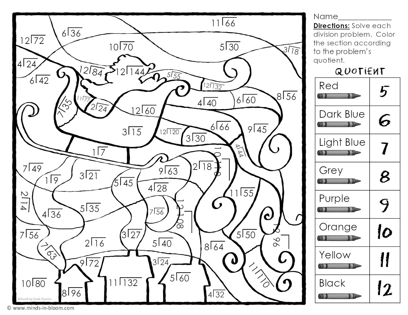 Coloring - Christmas Santa's Sleigh Division Color by Number ...