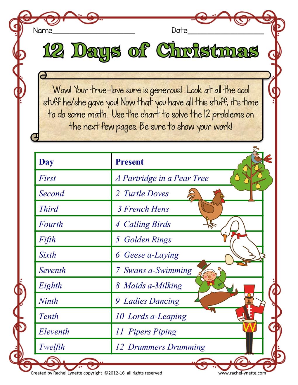 12 Days of Christmas Math Word Problems - Minds in Bloom Unlimited