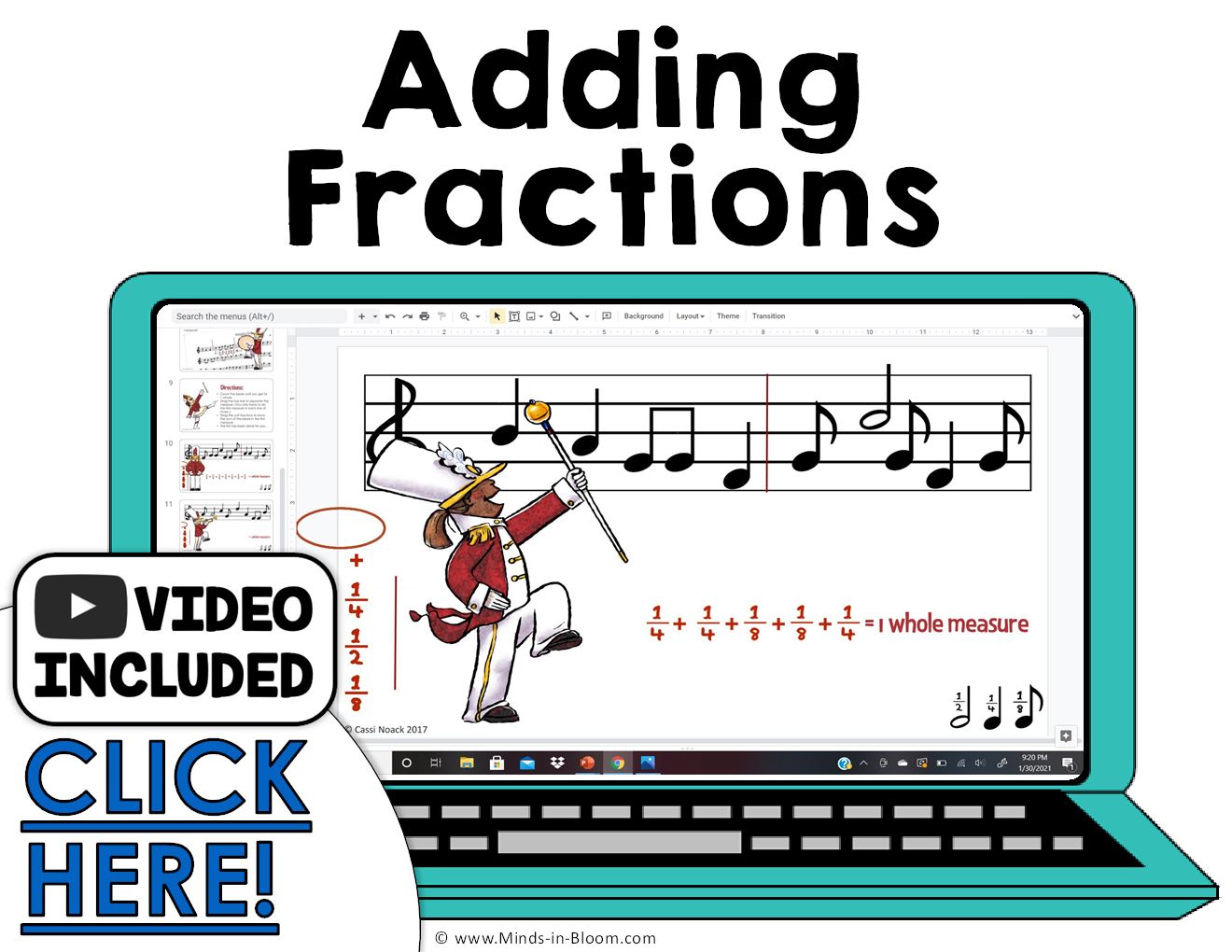 Google Slides - Adding Fractions - Music Notes on a Staff - Minds in ...