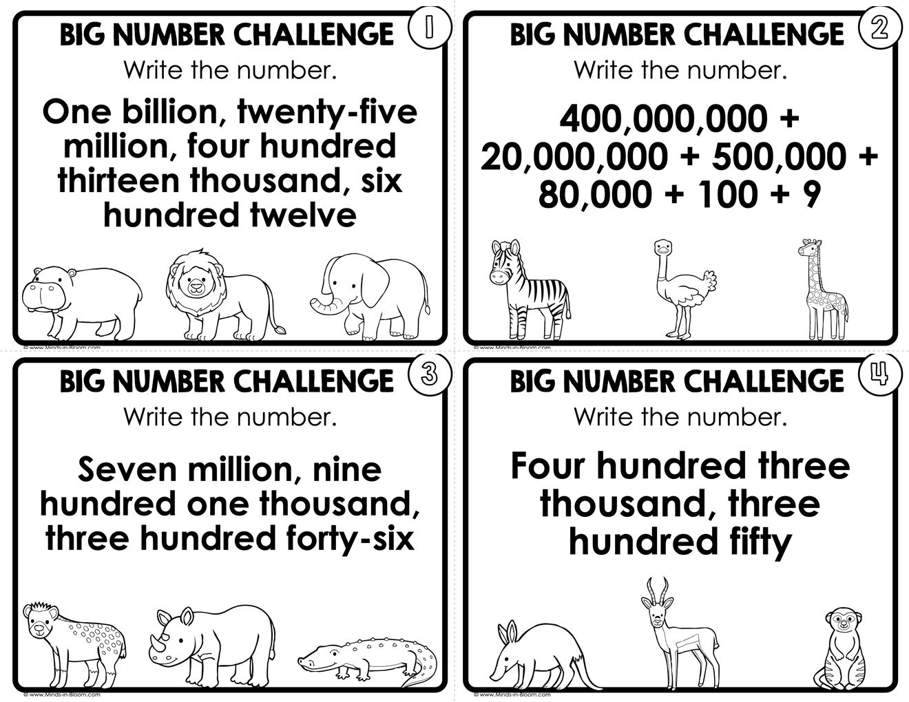 Place Value Challenge - Expanded & Word Form to Billions - BLACK ...