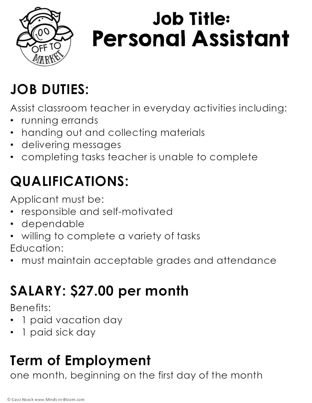 Financial Literacy Unit - Classroom Job Title Descriptions - Minds in ...