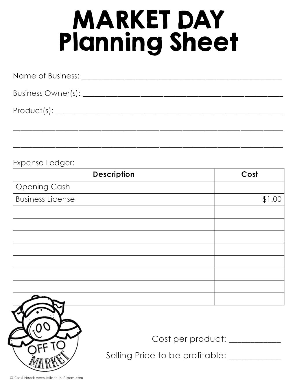 Financial Literacy Unit - Market Day Student Planning Sheet - Minds in ...