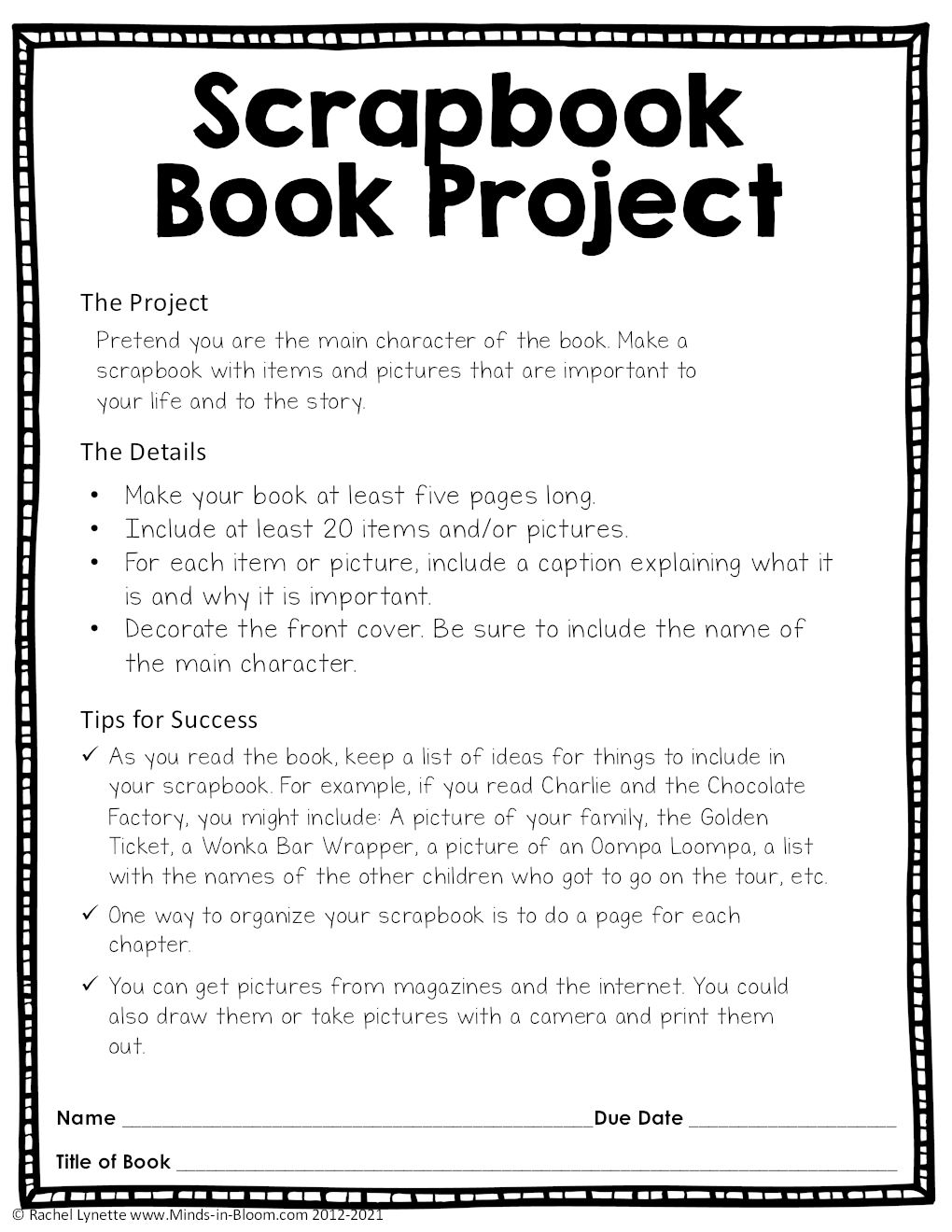 Book Scrapbook Project for Grades 3-5 | Printable Reading Activity