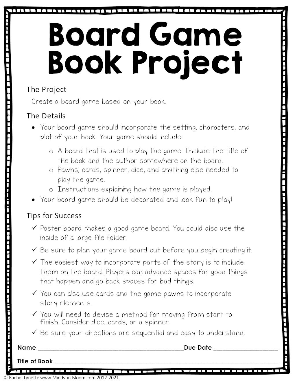 Board Game Book Report Project Minds In Bloom Unlimited