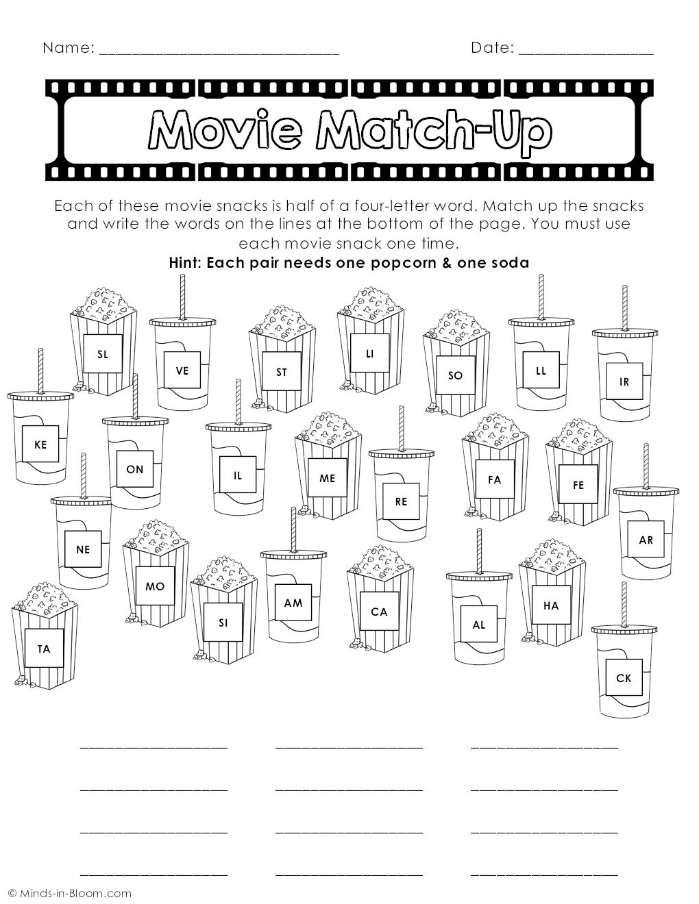Critical & Creative Thinking - Movie Match Up - Minds in Bloom Unlimited