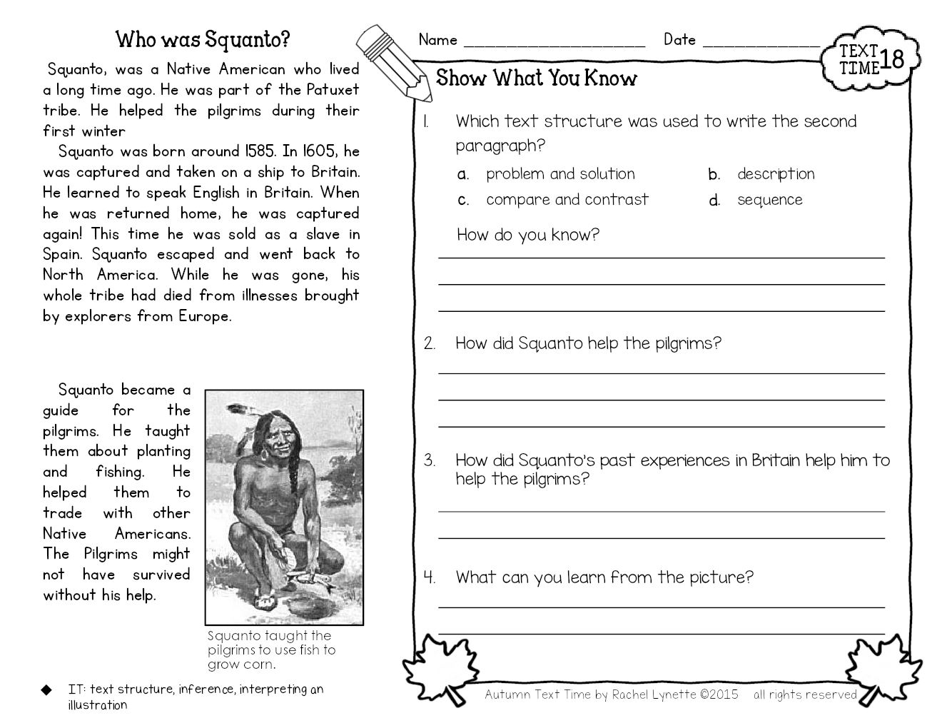 Fall Reading Passage - Who was Squanto? - Informational Text ...