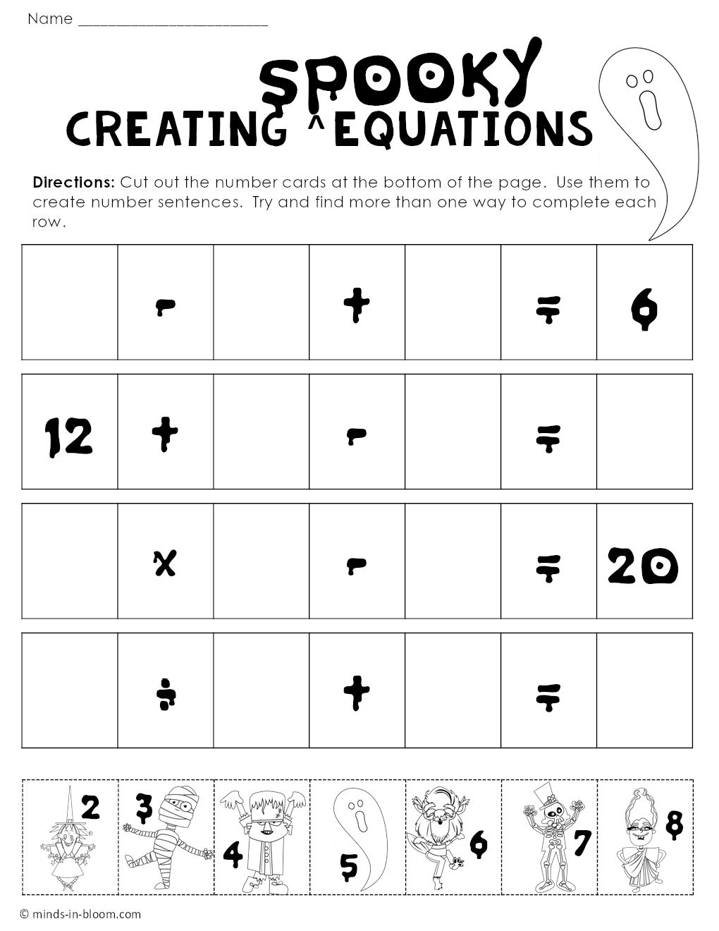 Spooky Equations | Fall Math Worksheet for 4th and 5th Grade