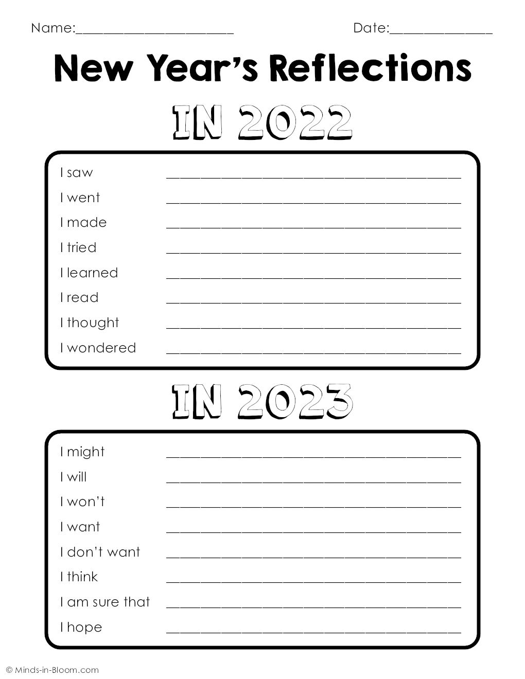 New Years Reflection - (includes pages for every year through 2026 ...