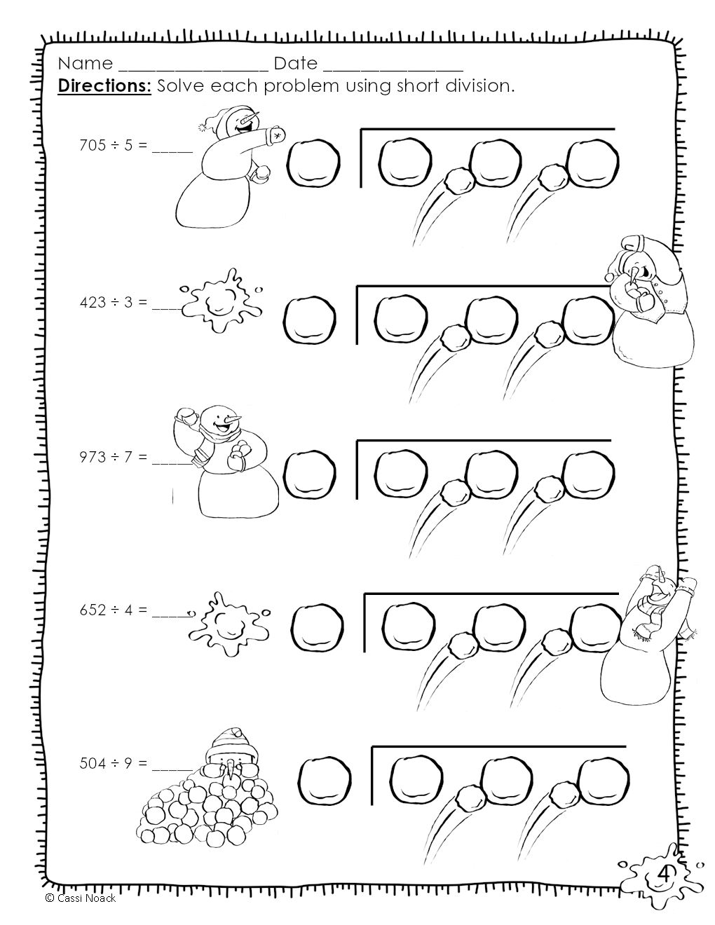 Short Division Snowmen - no remainders - Minds in Bloom Unlimited