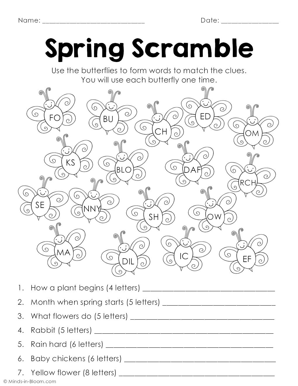 Spring Word Scramble Worksheet for Grades 3-5 | Printable