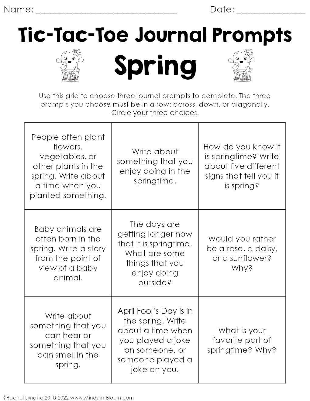 Spring Writing Prompts Worksheet for Grades 3-5 | Printable