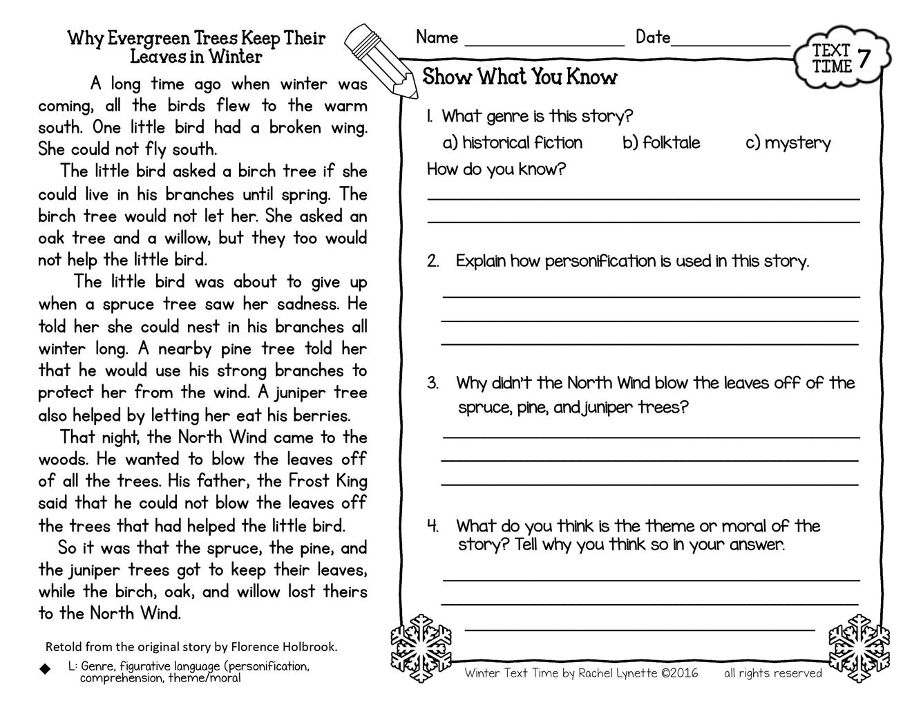 Winter Reading Passage - Why the Evergreen Trees Keep Their Leaves ...