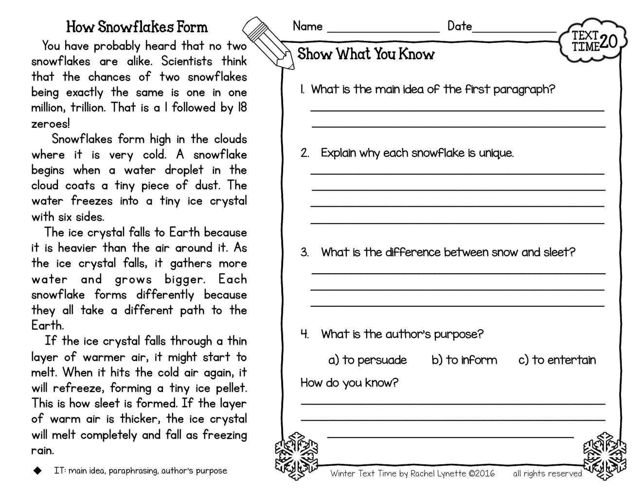 Winter Reading Passage - How Snowflakes Form - Informational Text ...