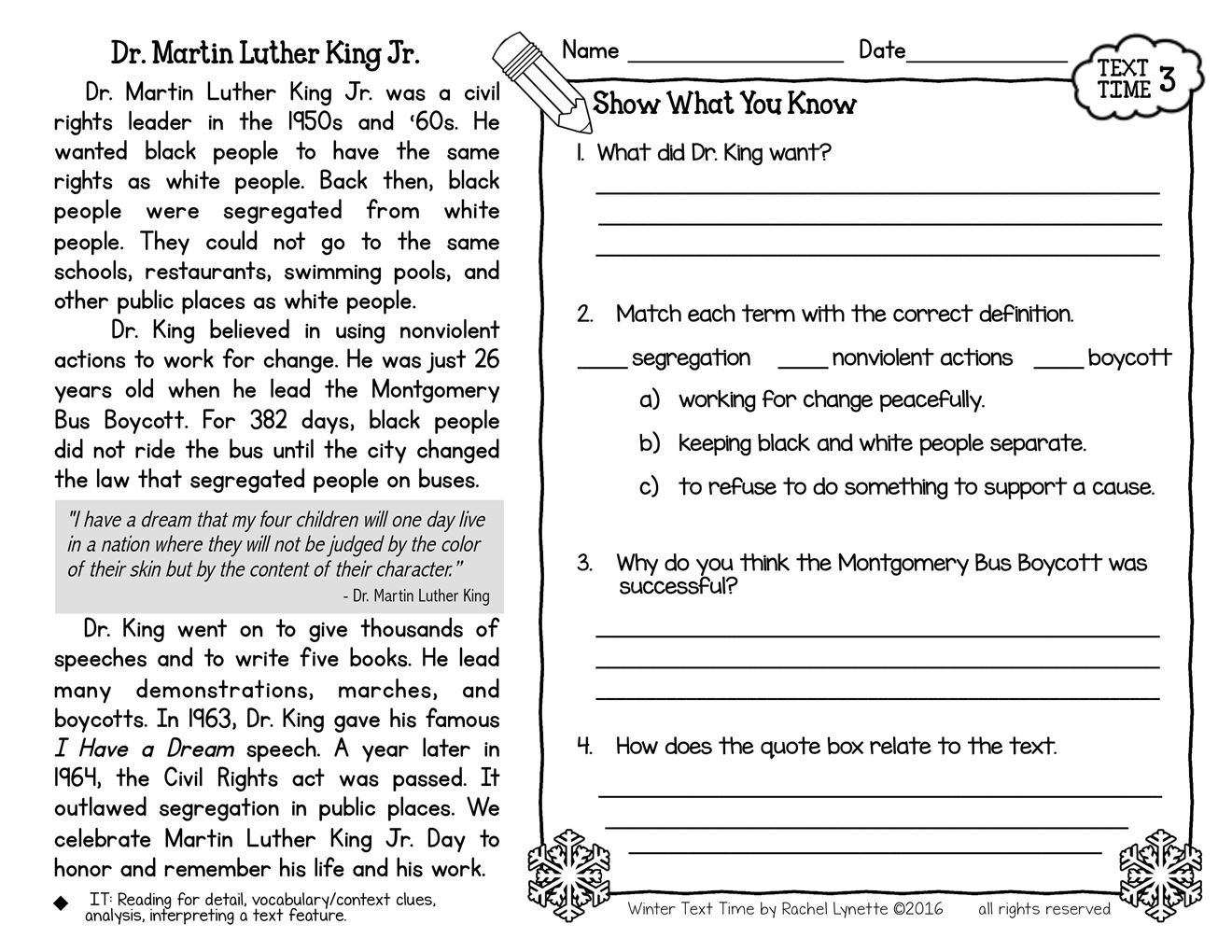 Winter Reading Passage - Dr. Martin Luther King Jr. - Informational ...