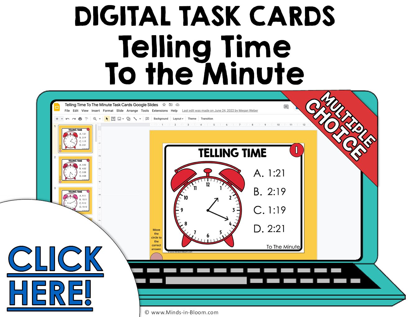 Google Slides - Telling Time to the Minute - Multiple Choice - Minds in ...