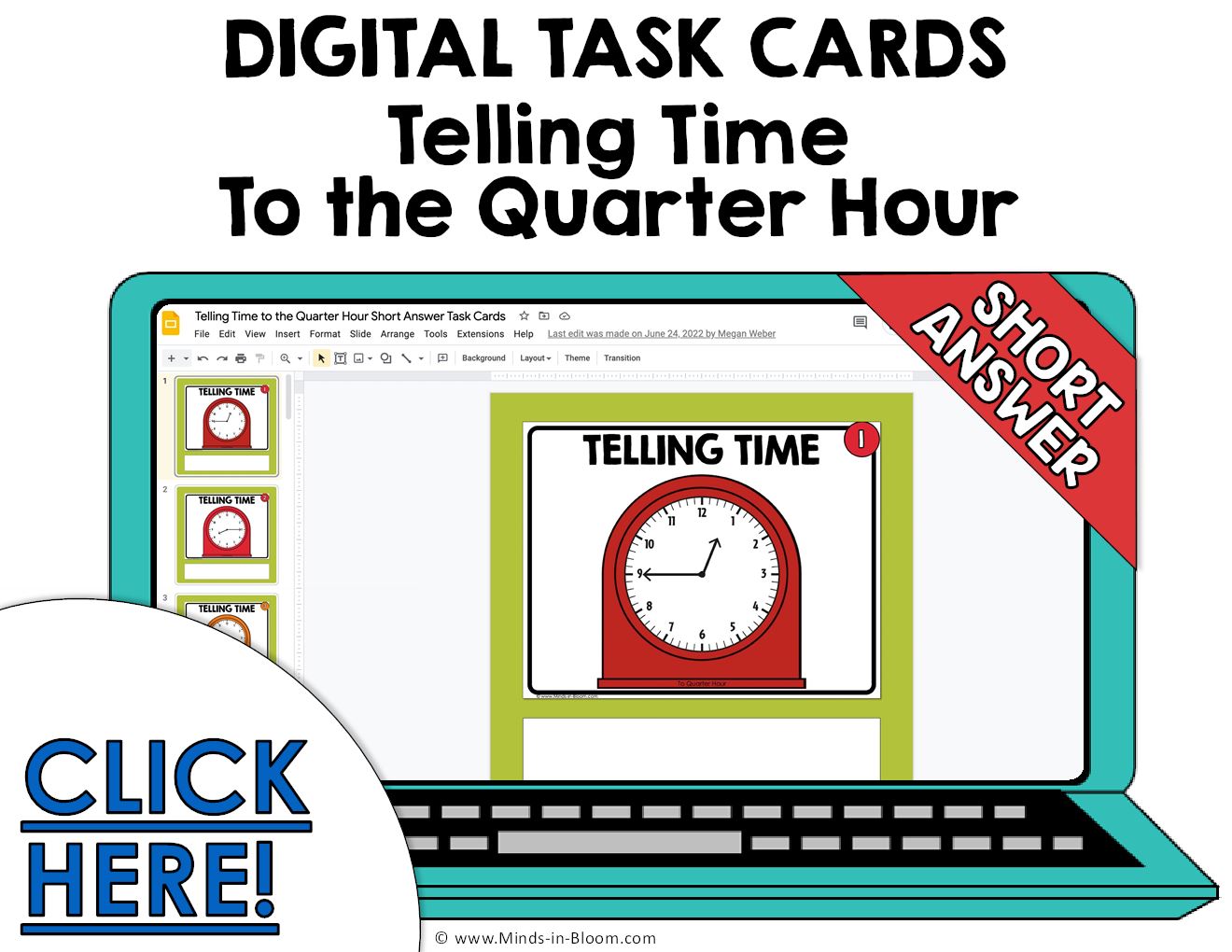 Google Slides - Telling Time to the Quarter Hour - Short Answer - Minds ...