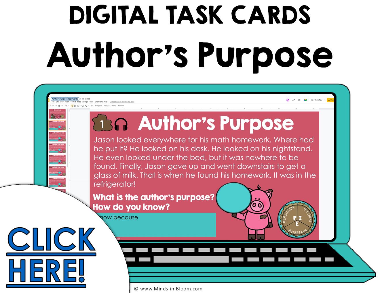 Author's Purpose Task Cards for Grades 3-5 | Google Apps