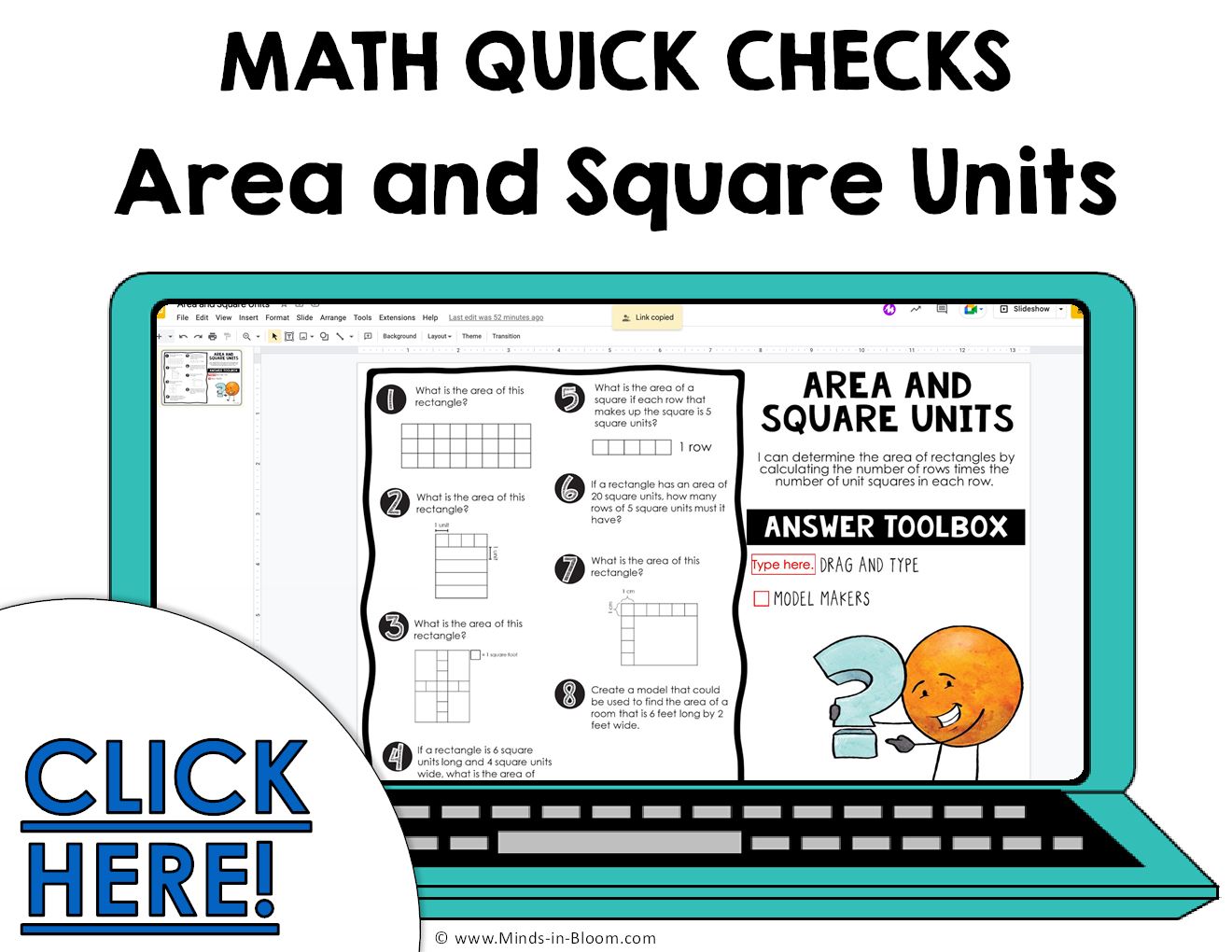 Google Slides - Math Quick Checks (Great for 3rd graders) - Area and ...