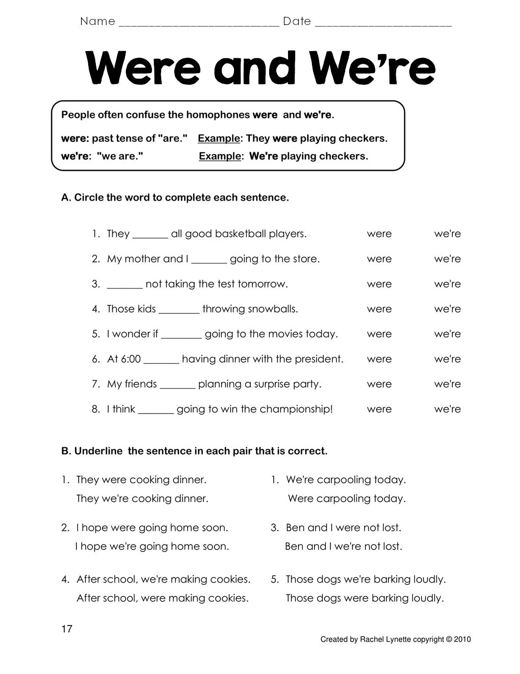 Commonly Confused Homophones - We're and Were - Minds in Bloom Unlimited
