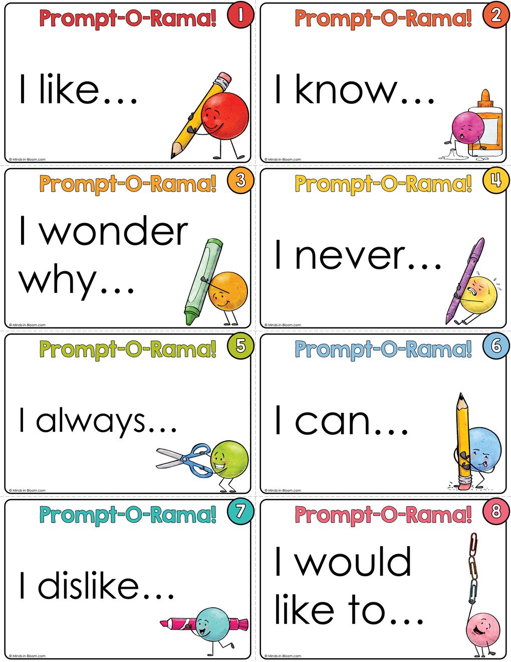 Prompt-O-Rama - Sentence Starters for Reflective Writing - COLOR ...