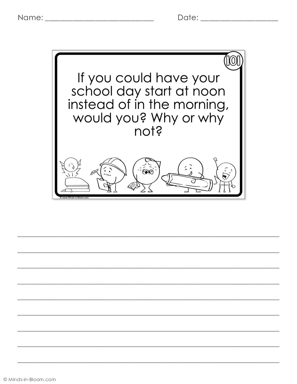 5 Writing Prompt Pages - #101-105 - Minds in Bloom Unlimited