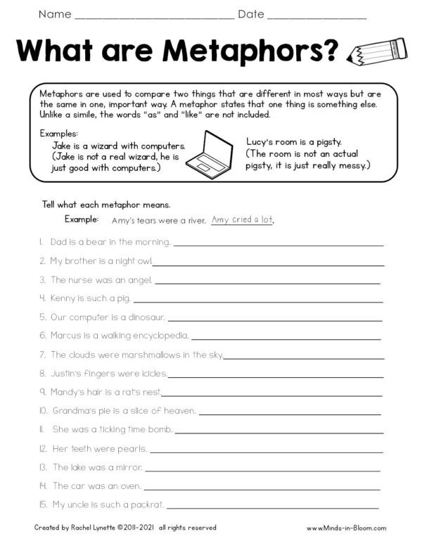 Figurative Language Worksheets and Google Slides - Idiom, Simile ...