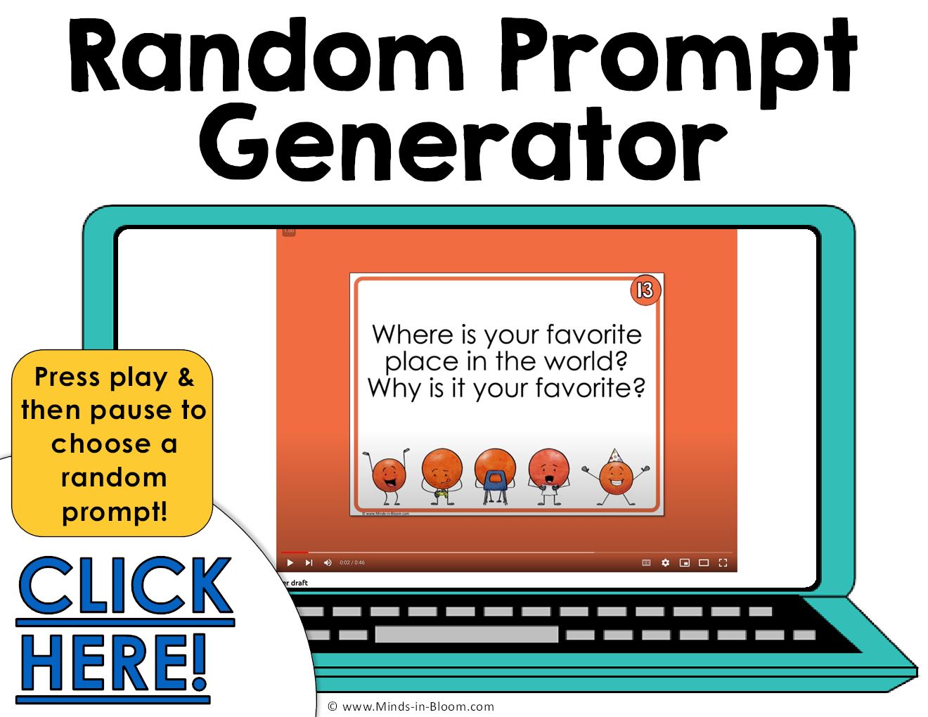 Random Prompt Generator for Writing | Digital Presentation for Grades 3-5