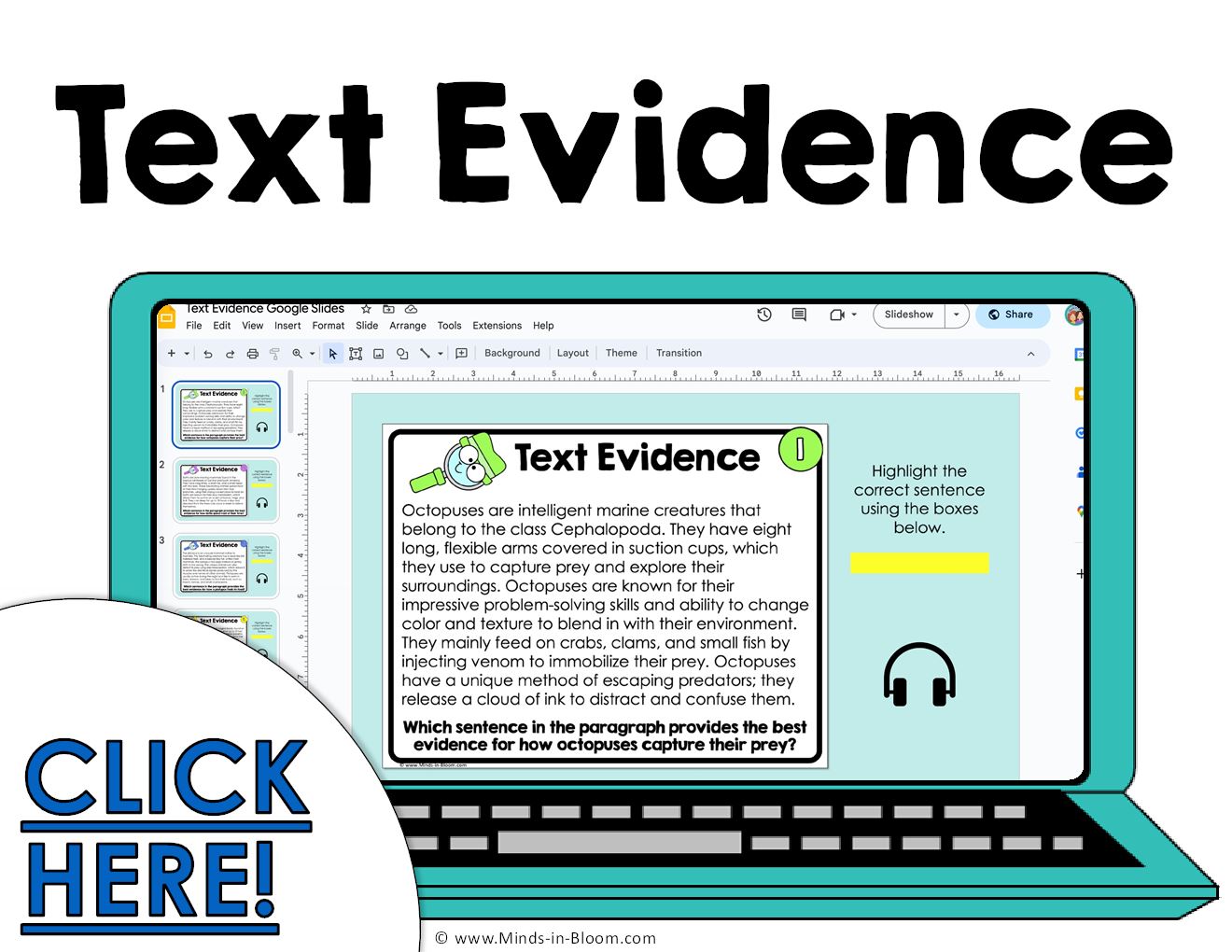 Digital - Answering Questions with Text Evidence - Minds in Bloom Unlimited