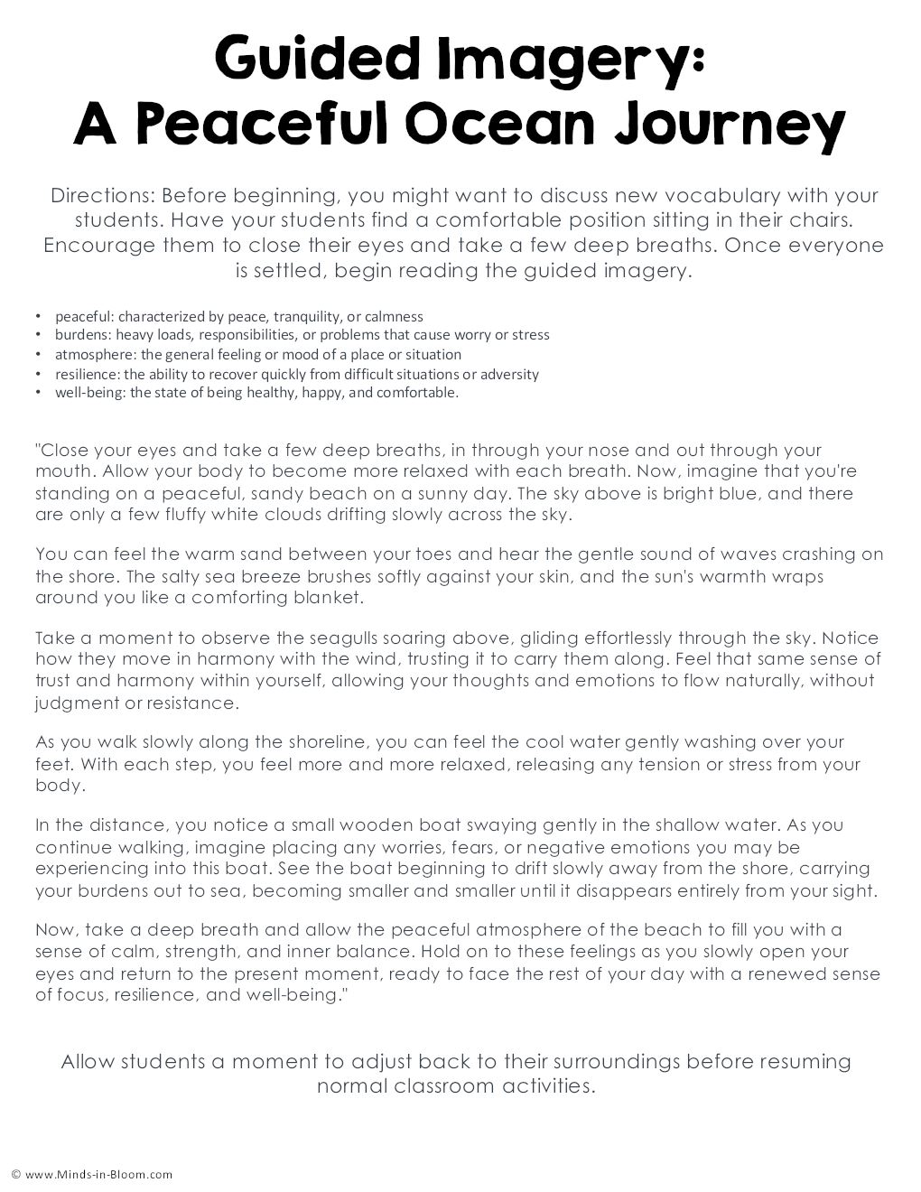 Social and Emotional Learning SEL - Guided Imagery - A Peaceful Ocean ...