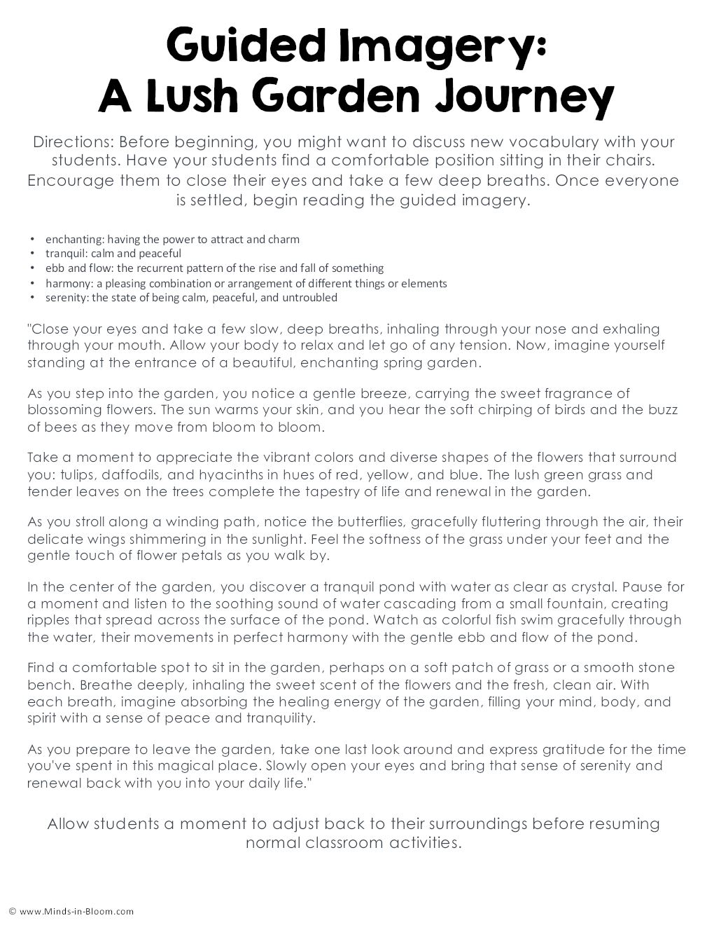 Social and Emotional Learning SEL - Guided Imagery - A Lush Garden ...
