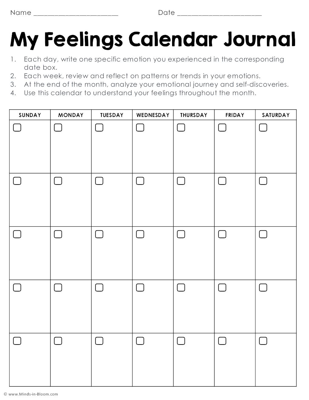 Social and Emotional Learning SEL - My Feelings Calendar Journal ...