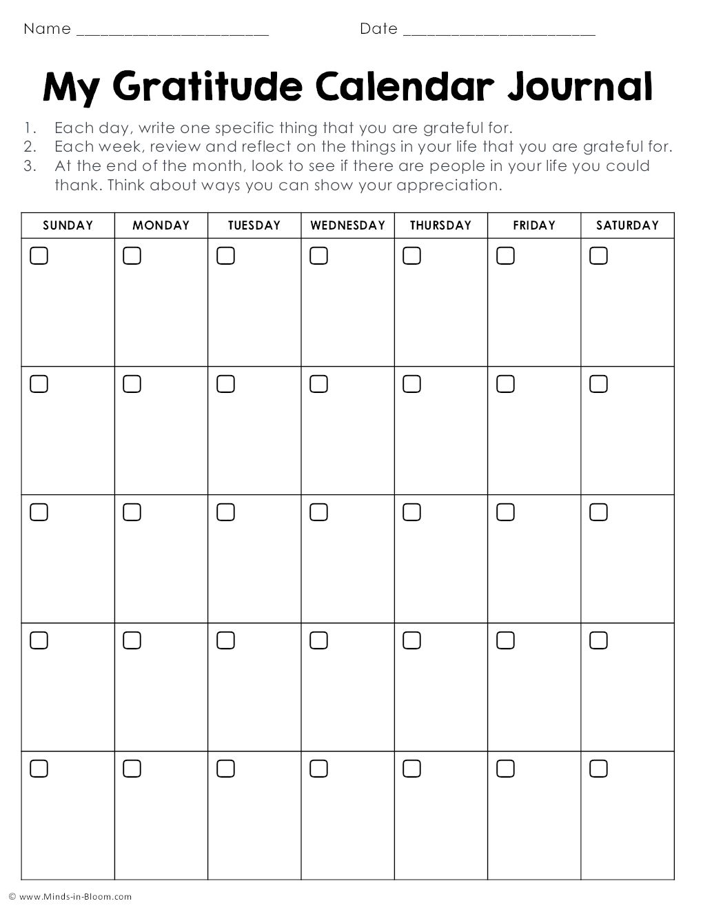 Social and Emotional Learning SEL - My Gratiude Calendar Journal ...