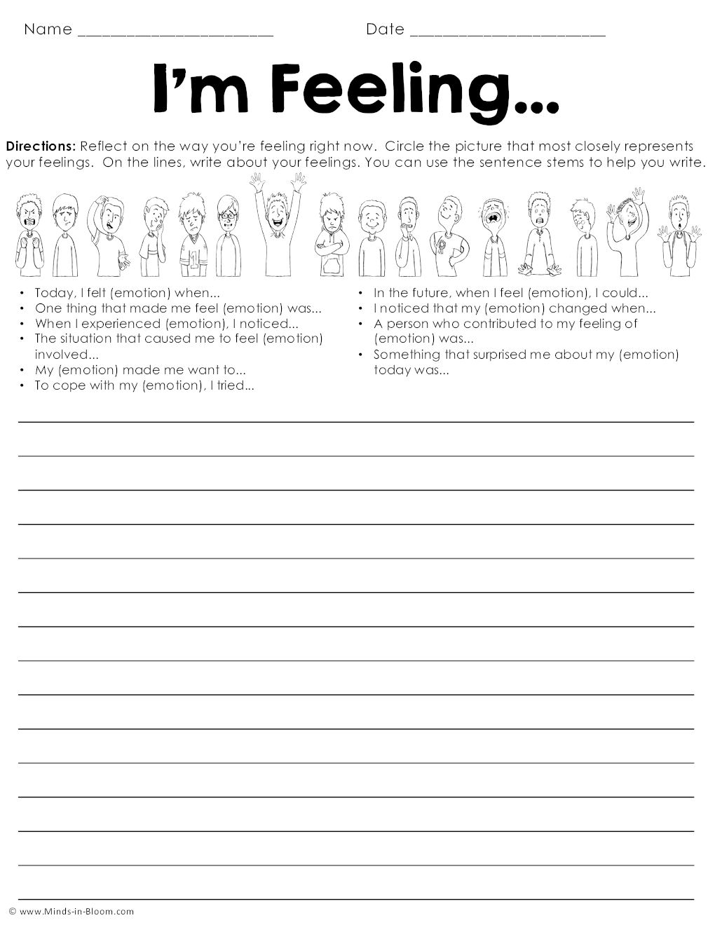 Social and Emotional Learning SEL - I'm Feeling... Reflection Sheet ...