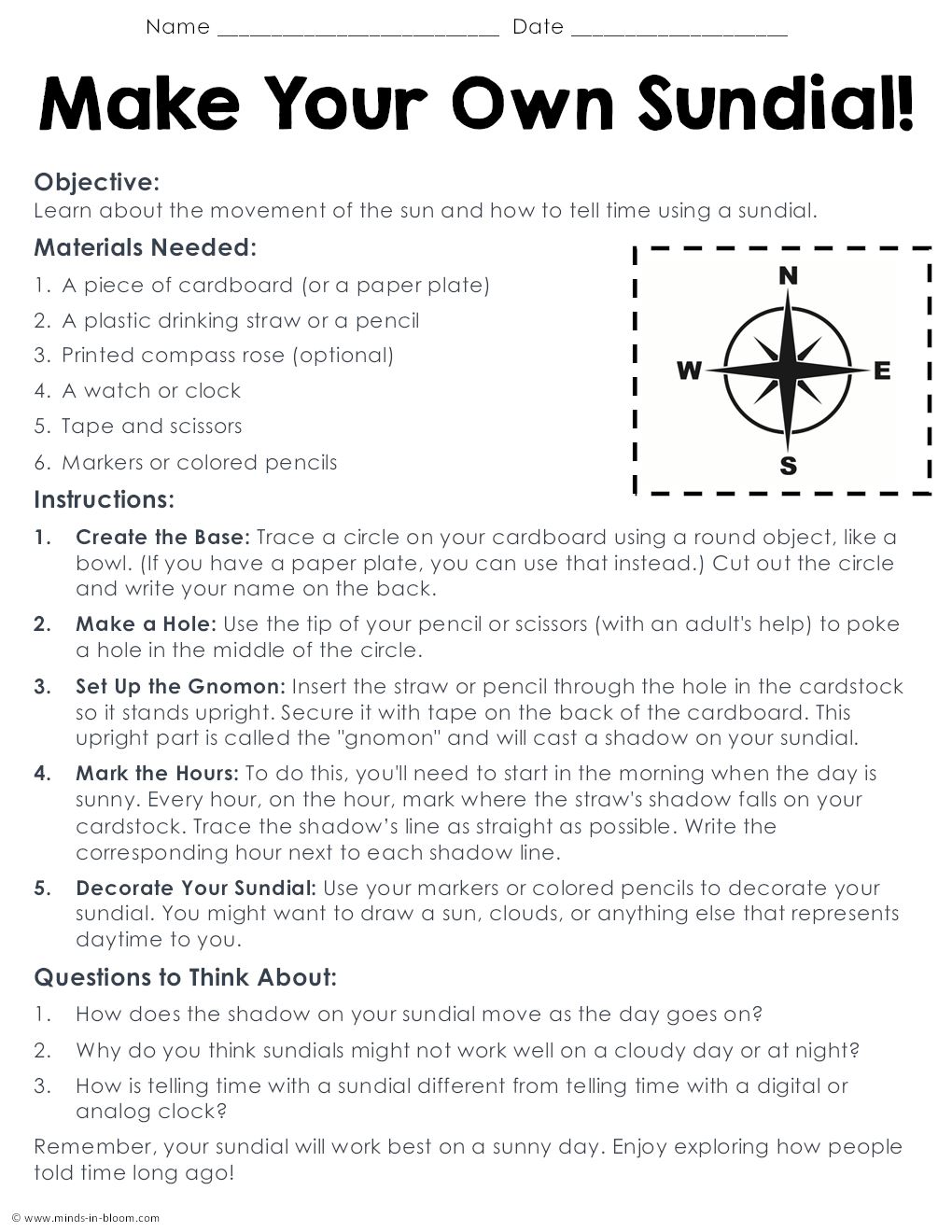 Summer - Sundial Craft - Minds in Bloom Unlimited