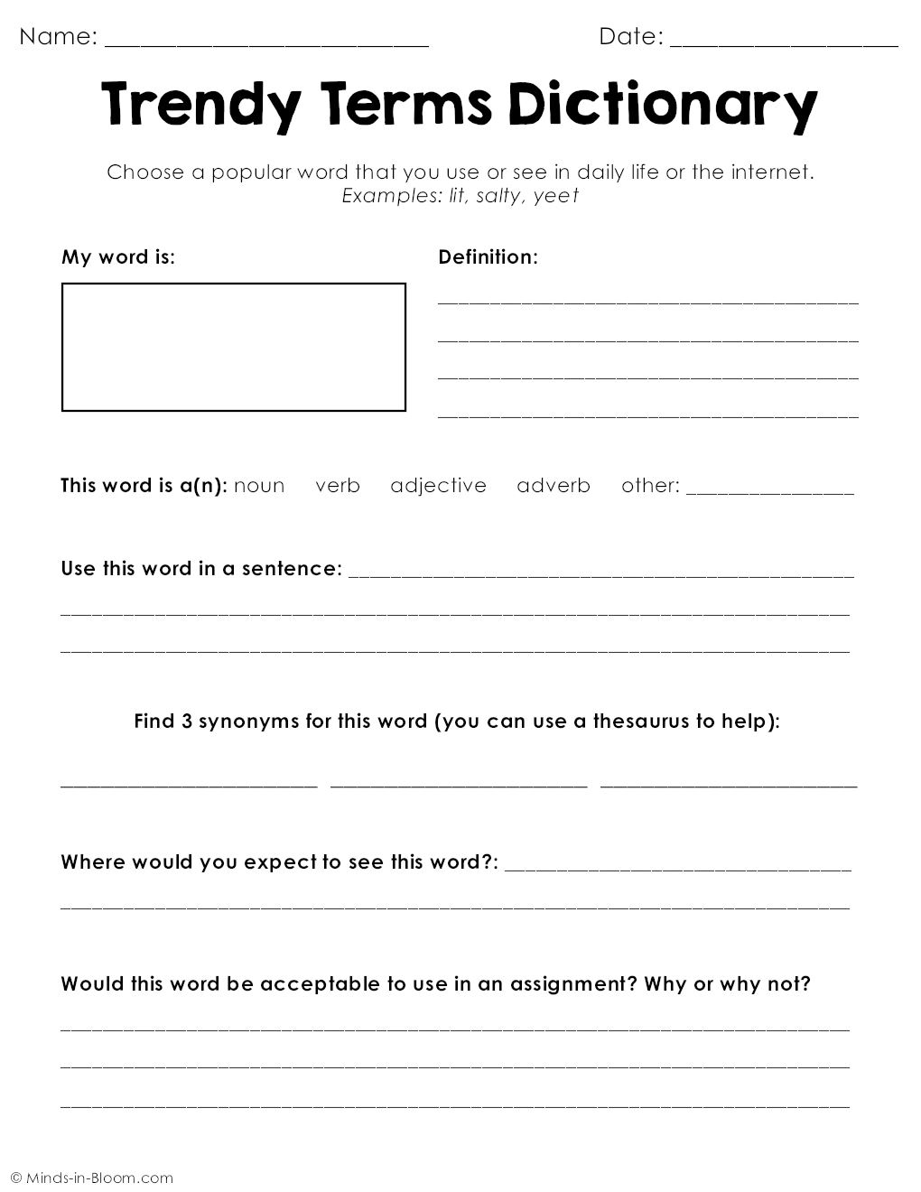 Trendy Terms Dictionary - To Use with Internet Slang - Classroom - Full ...