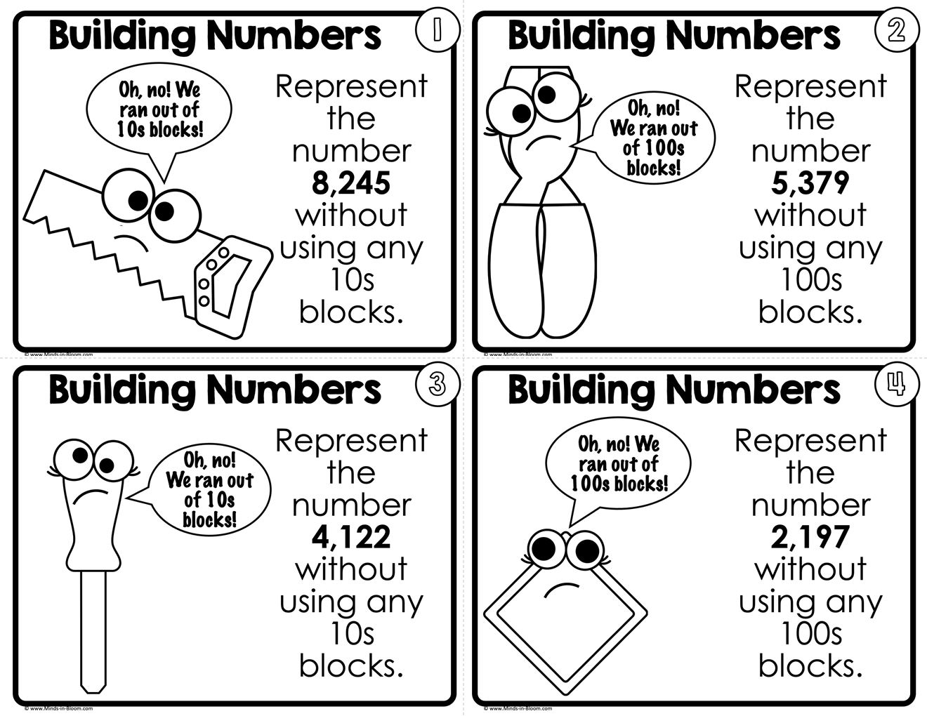 Building Numbers with Flexibility - Place Value Task Cards - Black ...