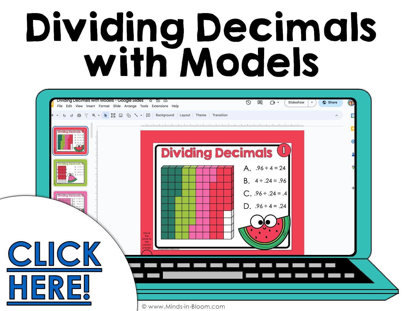 Dividing Decimals with Models - Google Slides - Minds in Bloom Unlimited