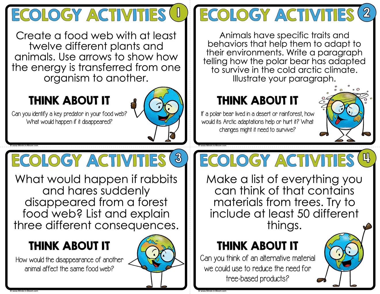 Ecology - Earth Day Task Cards and Activities - Minds in Bloom Unlimited