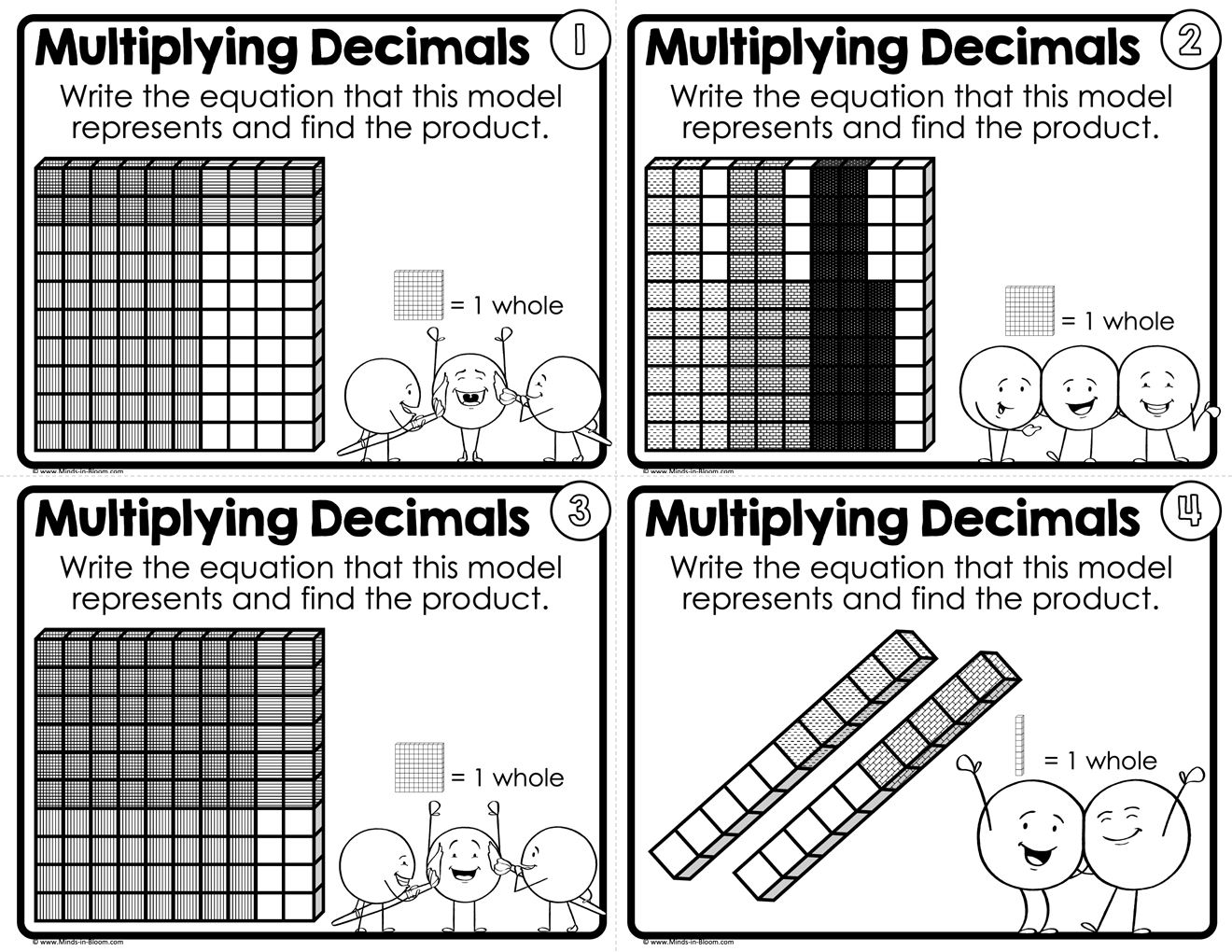 Multiplying Decimals with Models - Task Cards - Black & White - Minds ...