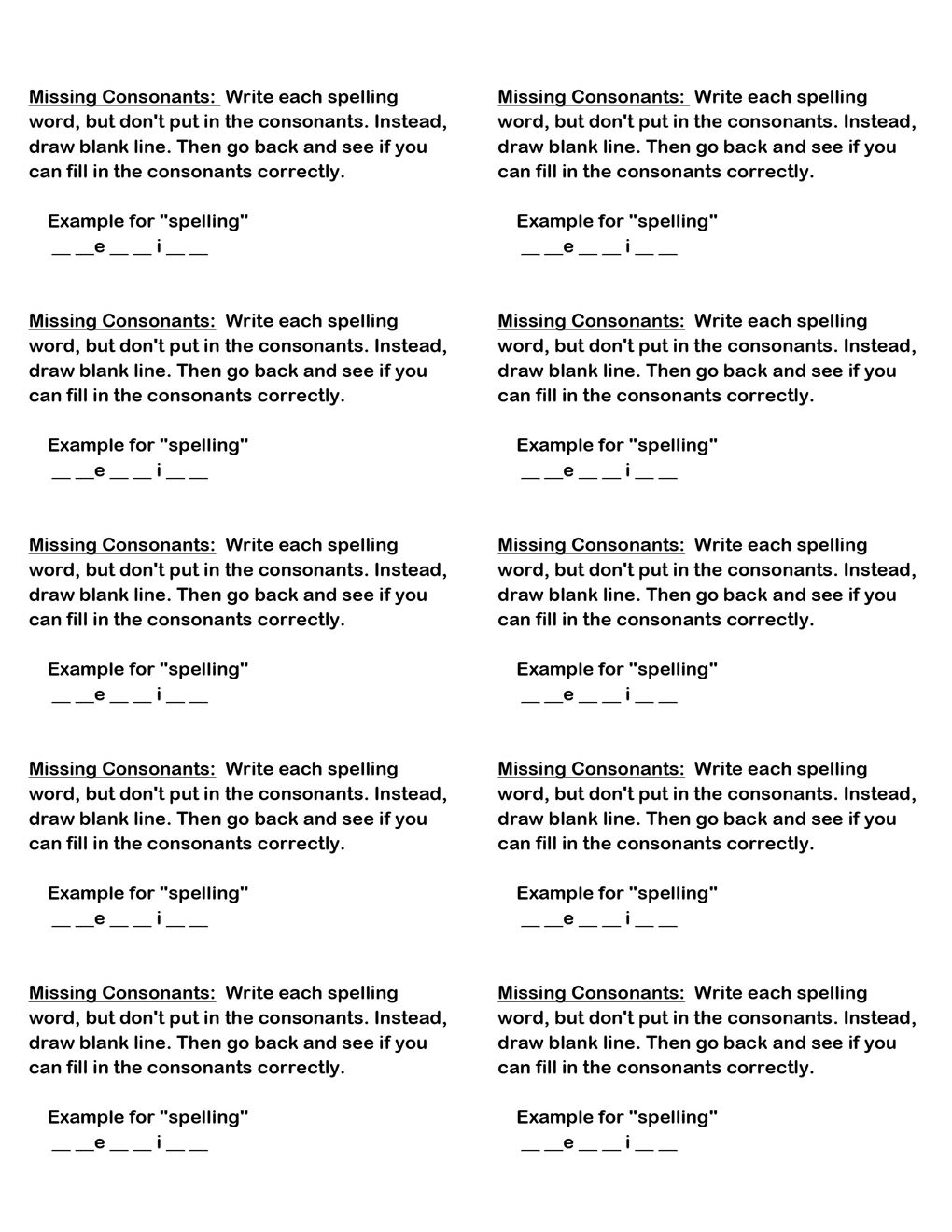 Spelling Activities - Printable Labels - Missing Consonants - Minds in ...