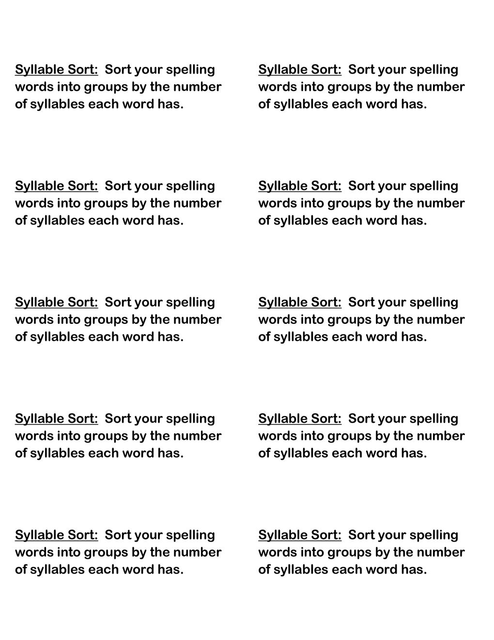 Spelling Activities - Printable Labels - Syllable Sort - Minds in Bloom ...