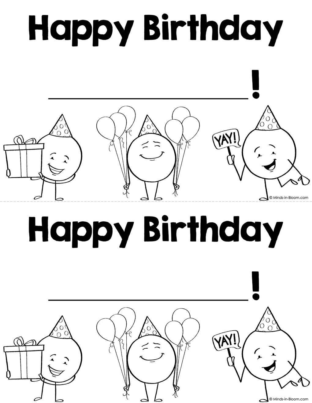 Printable Birthday Cards - Black and White - 2 to a page - Minds in ...