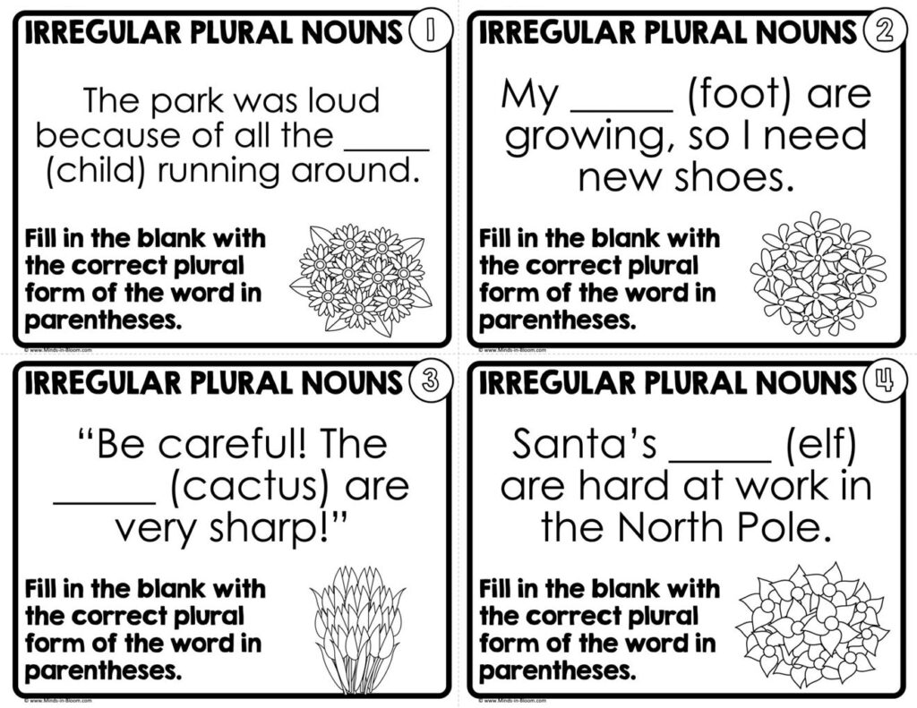 Irregular Plural Nouns Task Cards - Engaging Short Answer Grammar ...